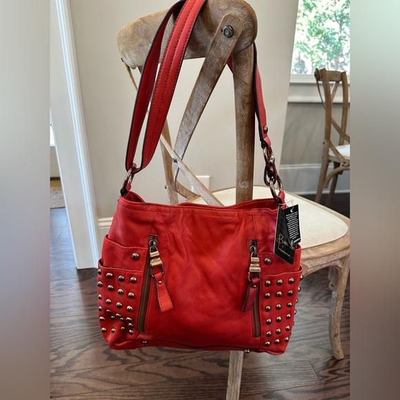 b. makowsky | Bags | Nwt B Makowsky Red Shoulder Bag With Rose Gold ...